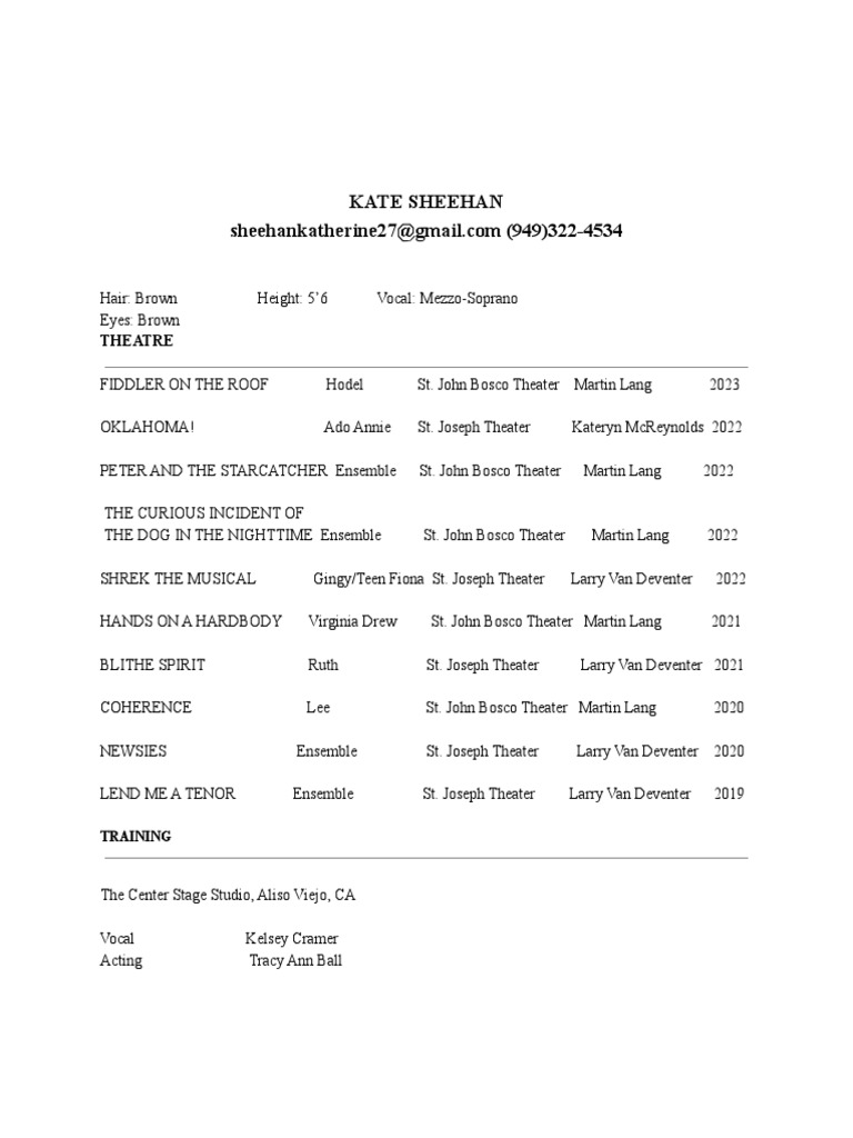 Kate Sheehan Theater Resume 2023 | PDF