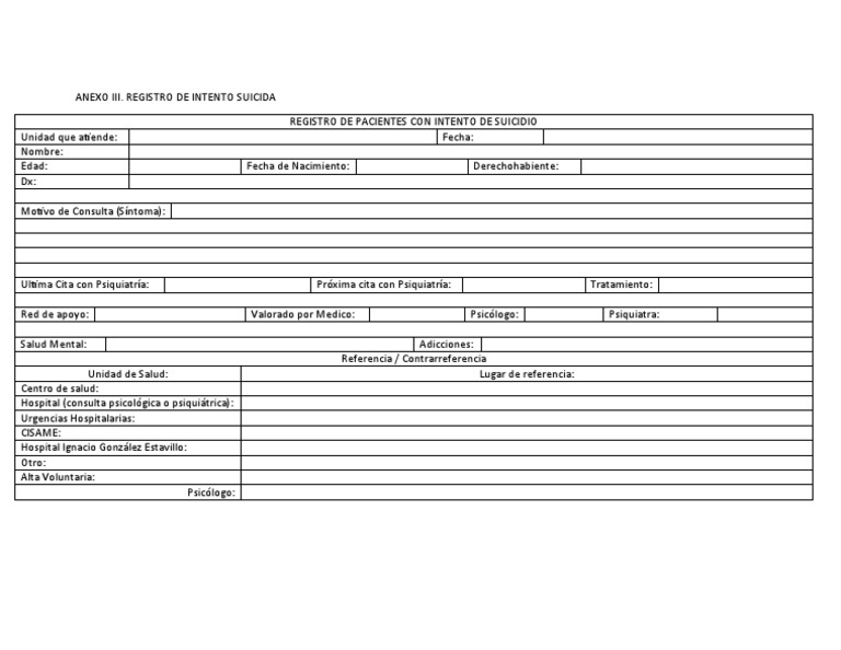 REGISTRO DE INTENTO SUICIDA VVCC | PDF