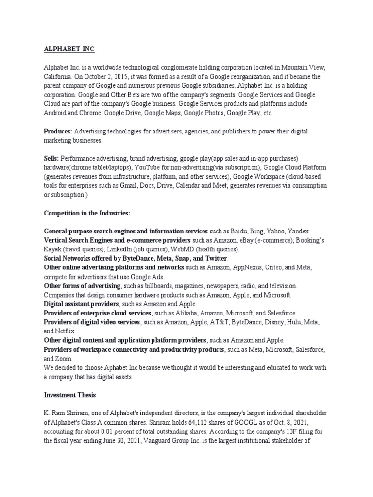 Alphabet Inc. (Google) | PDF | Alphabet Inc. | Advertising