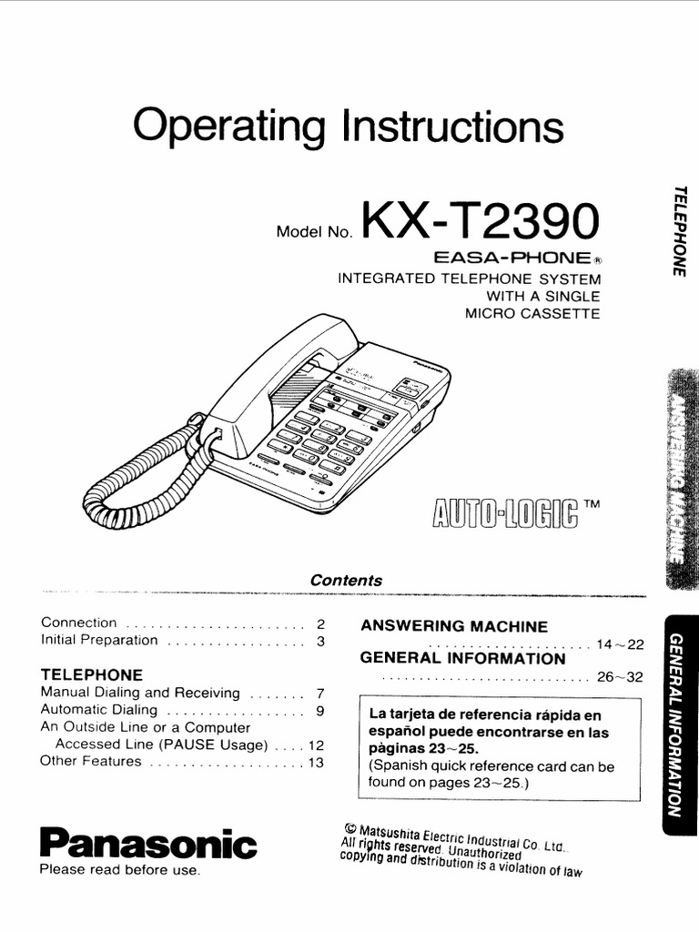 Panasonic kx-t2390 Operation Manual | PDF