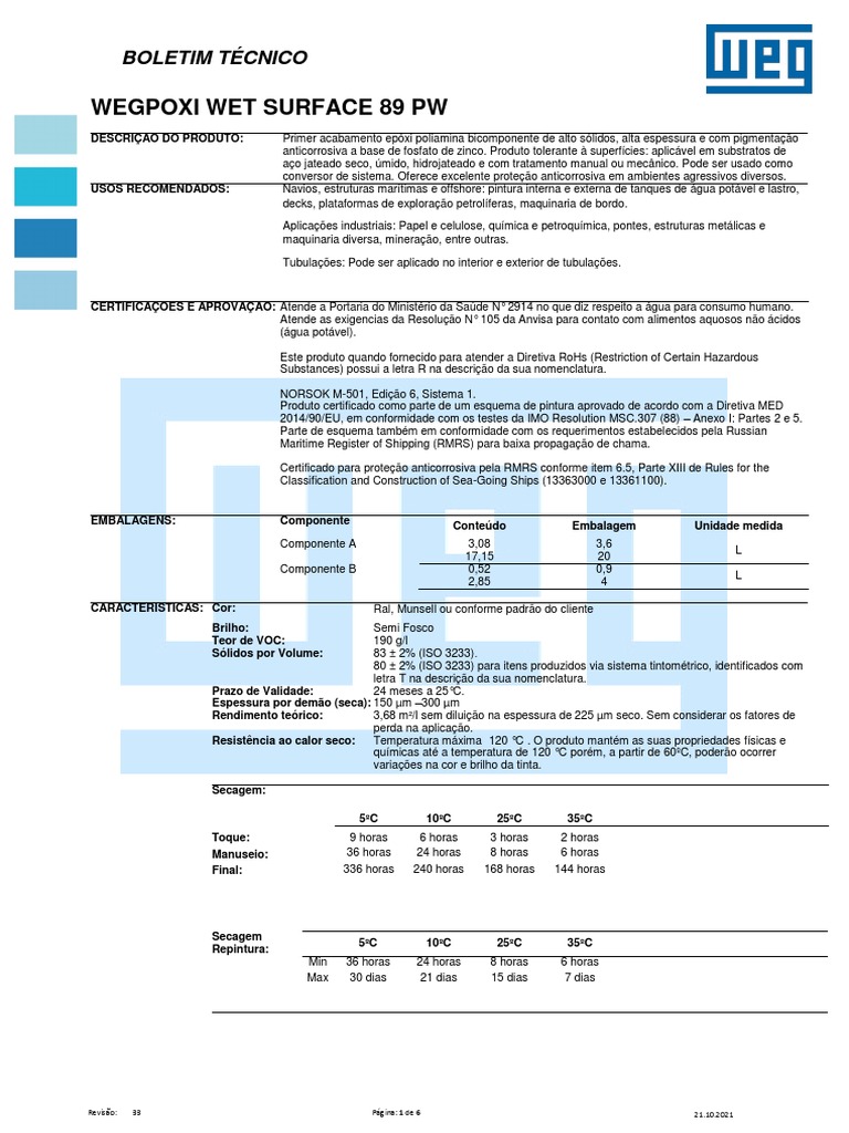 Guia técnico sobre o primer epóxi anticorrosivo WEGPOXI WET SURFACE 89 ...