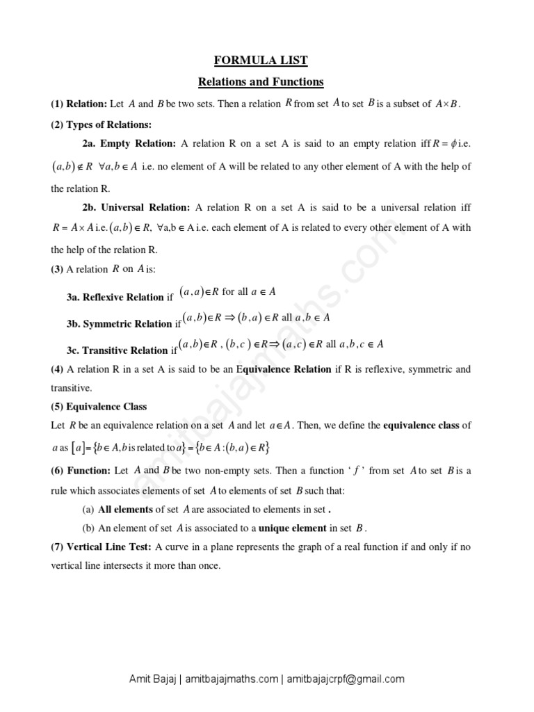 Xii Maths Formulas | PDF | Function (Mathematics) | Determinant Xii Maths Formulas | PDF | Function (Mathematics) | Determinant