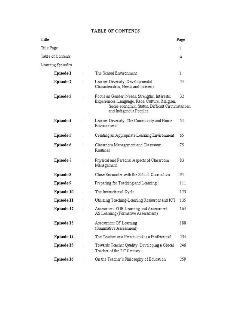 Fs 1 Table of Contents | PDF