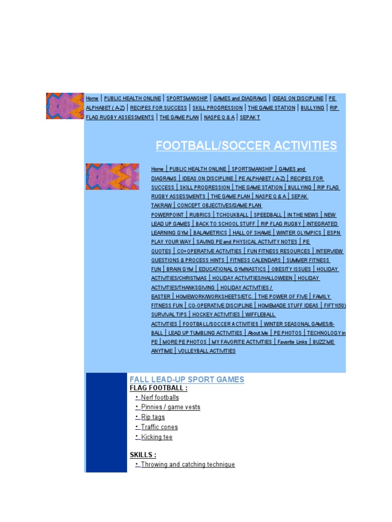 Football Lead-Up Games for PE | PDF | Pitcher | Batting (Baseball)
