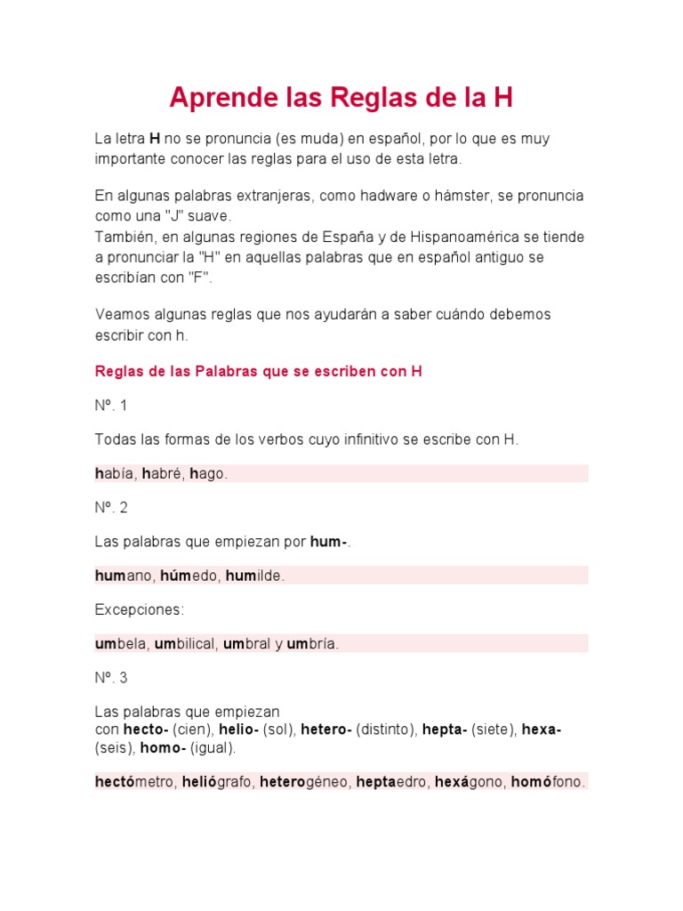 Aprende Las Reglas de La H | PDF