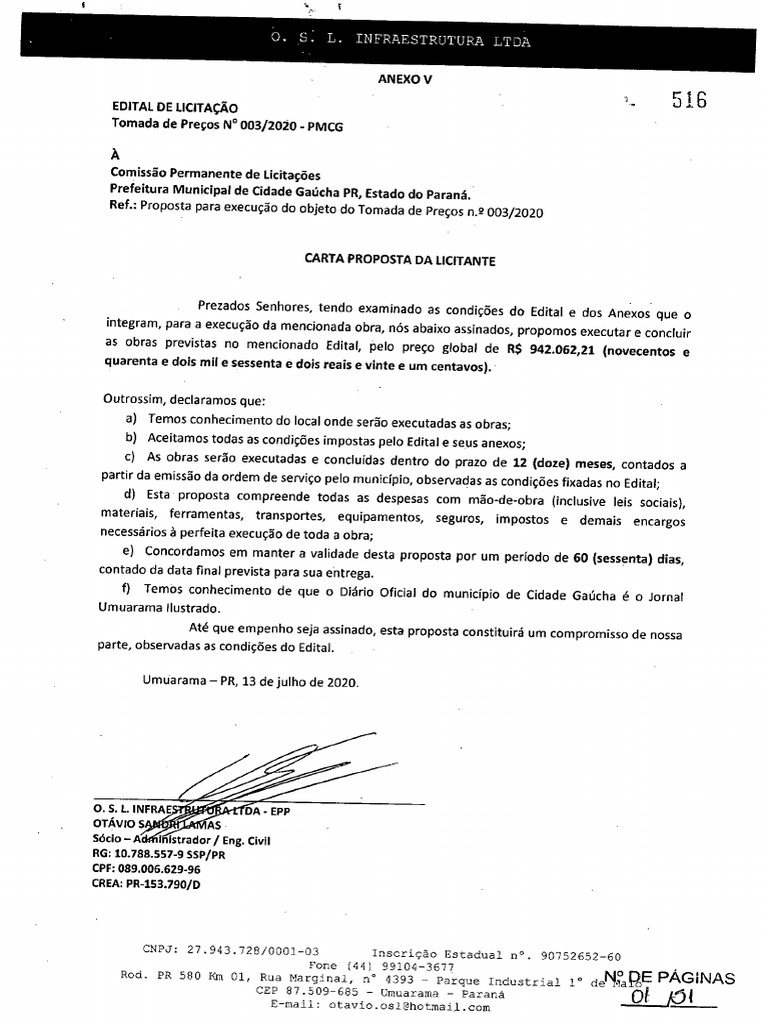 Proposta Da Empresa OSL, Ref. A TP N.º 003 2020 | PDF