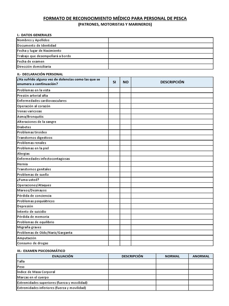 Nuevo Formato Examen Médico Ocupacional - PSW PDF | PDF | Medicina CLINICA | Especialidades Medicas