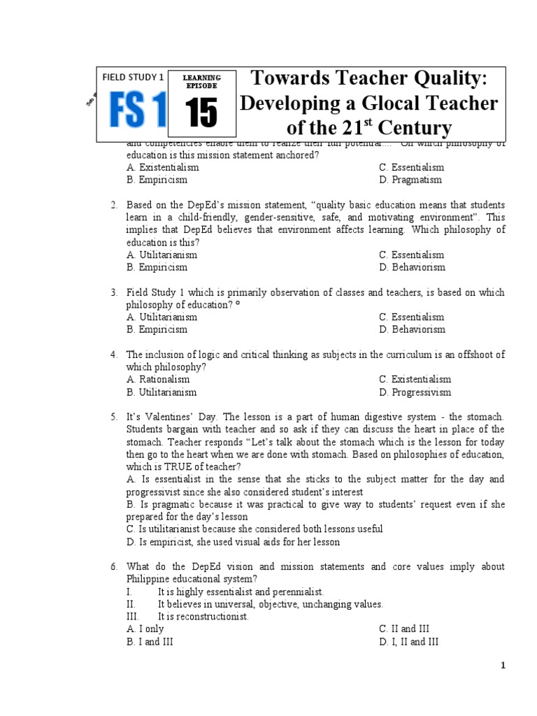 FS 1 Ep 15 | Download Free PDF | Philosophy Of Education | Pragmatism