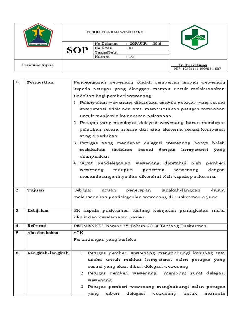 7.3.1. EP 3. - SOP Pendelegasian Wewenang (Ok) | PDF