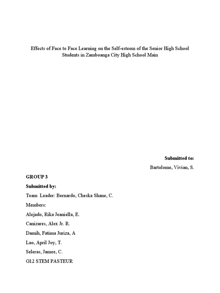 Effects of F2F Learning On The Self AutoRecovered | PDF | Self Efficacy ...