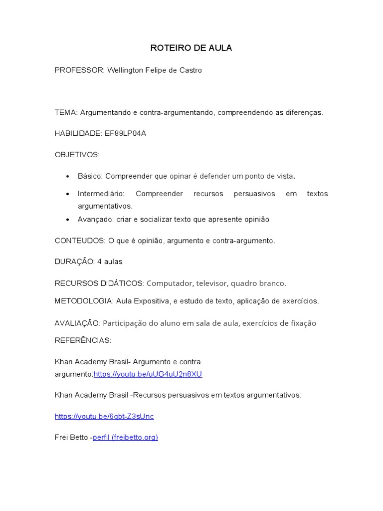 Roteiro das aulas 9° ano | PDF