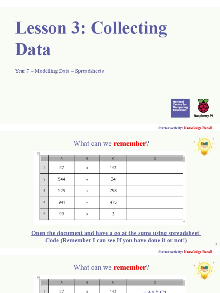 Slides - Year 7 - Modelling Data - Spreadsheets - Lesson 3 | PDF | Cognitive Science | Computing