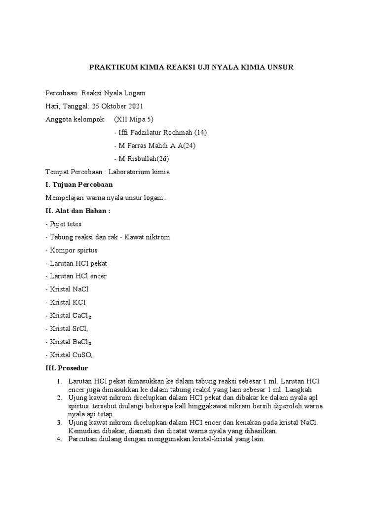 Reaksi Uji Nyala Api Kimia Unsur Sma | PDF | Teknologi & Rekayasa