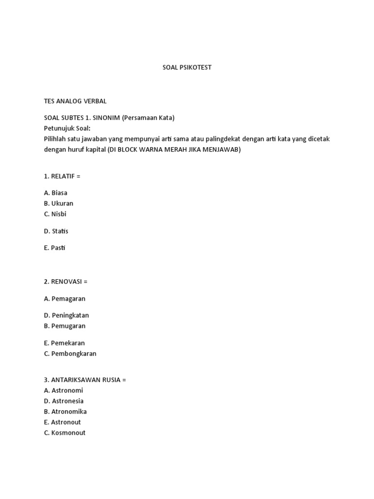 Soal Psikotest | PDF