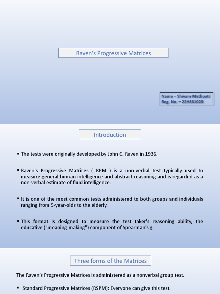 Overview of Raven's Progressive Matrices | PDF | Behavioural Sciences ...