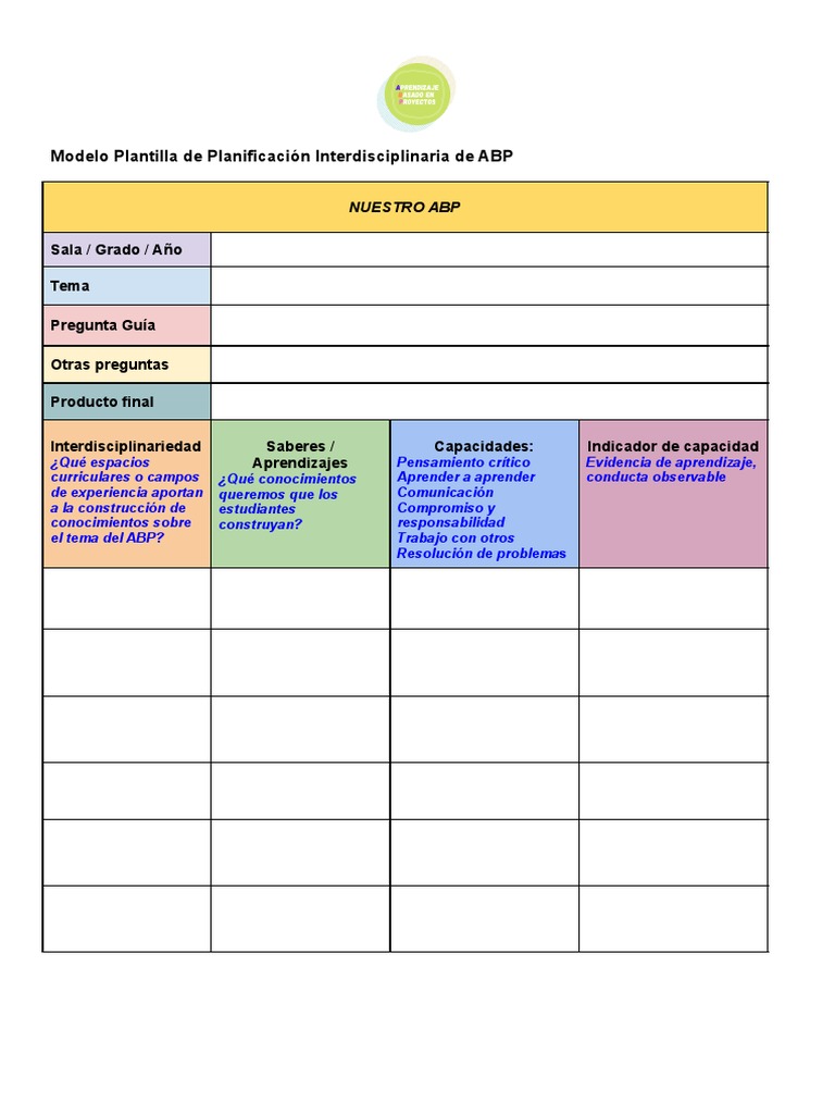 Plantilla ABP para Planificación Interdisciplinaria | PDF