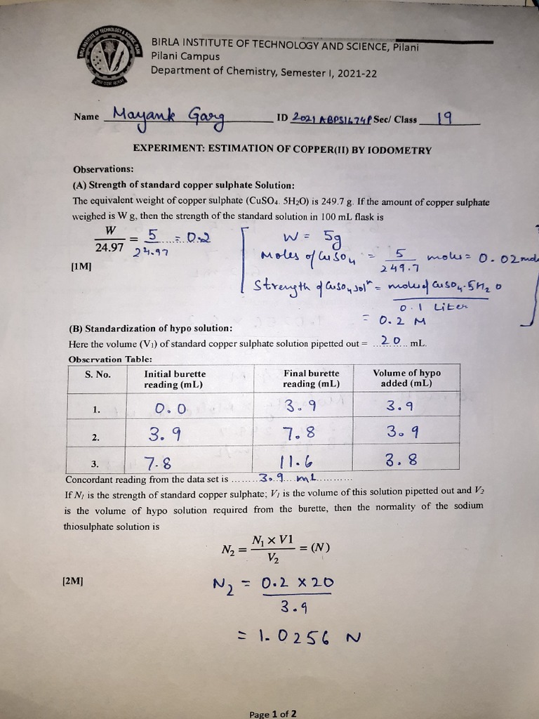 Mayank Garg 2021ABPS1674P Chem Exp 1 | PDF | Volume | Chemistry