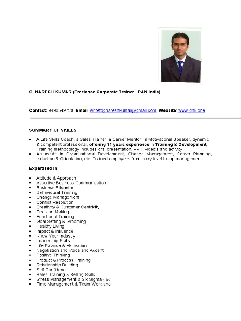 G. Naresh Kumar - Freelance PAN India Corporate Trainer - 28th April, 2022 | PDF | Business