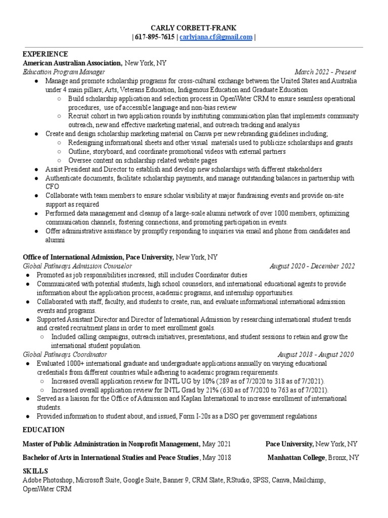 Carly Corbett-Frank Resume 2023 PDF | PDF | Communication