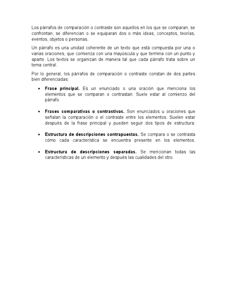 Los Párrafos de Comparación o Contraste Son Aquellos en Los Que Se ...