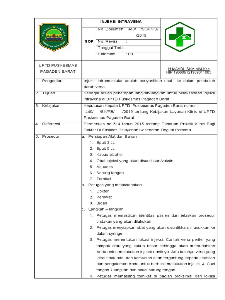 Sop Injeksi Intravena | PDF