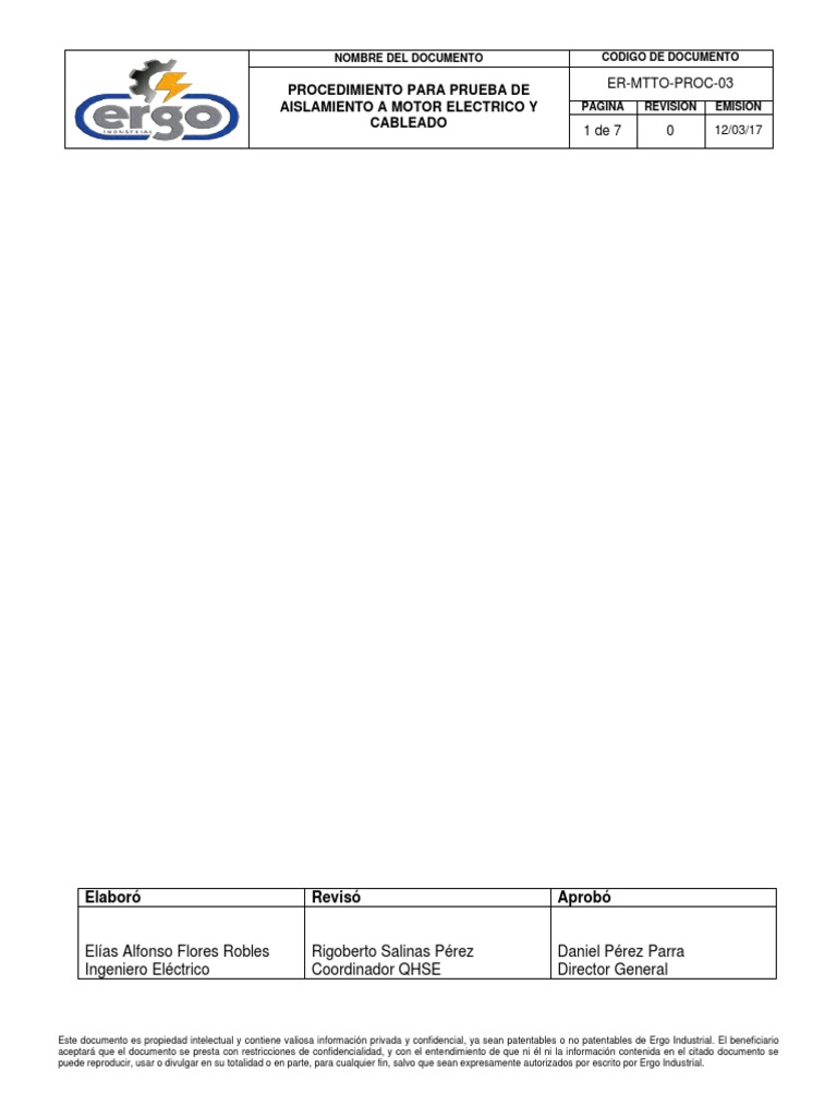 Prueba de Aislamiento A Motor Electrico y Cableado | PDF | Aislador (Electricidad) | Ingenieria ...