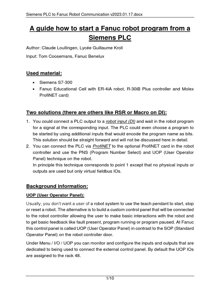 Siemens PLC To Fanuc Robot Com | PDF | Programmable Logic Controller | Input/Output