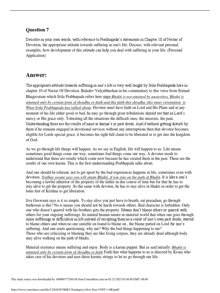 BSE2 Nandapriya Devi Dasi UNIT 1 OBA PDF | PDF | Bhakti | Bhagavata Purana