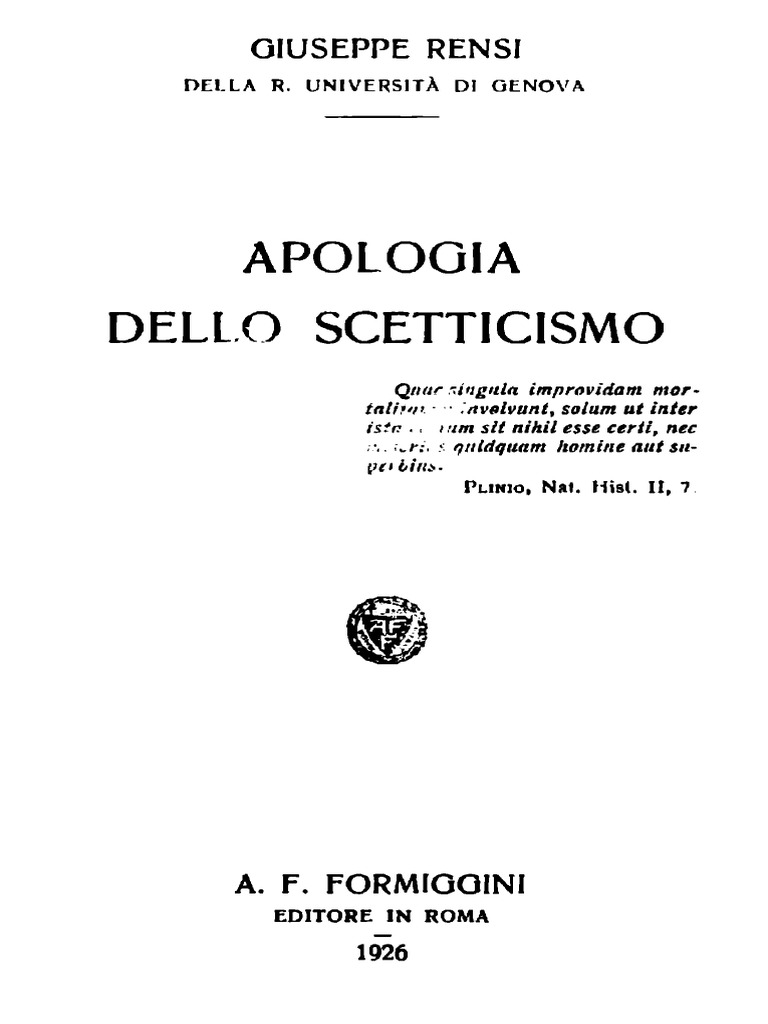Rensi Giuseppe - Apologia Dello Scetticismo-A. F. Formiggini (1926) | PDF