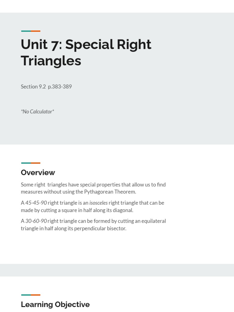 Unit 7 - Special Right Triangles PDF | PDF | Teaching Methods & Materials