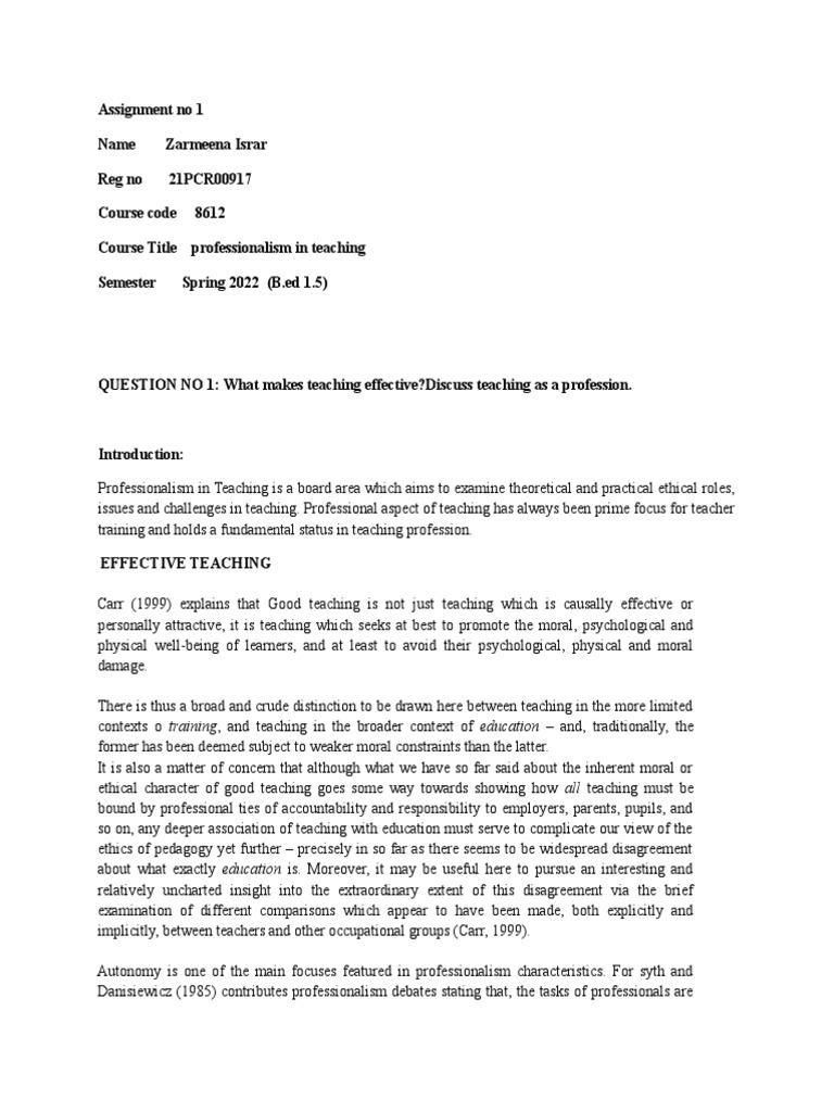 8612 Assignment | PDF | Teachers | Pedagogy