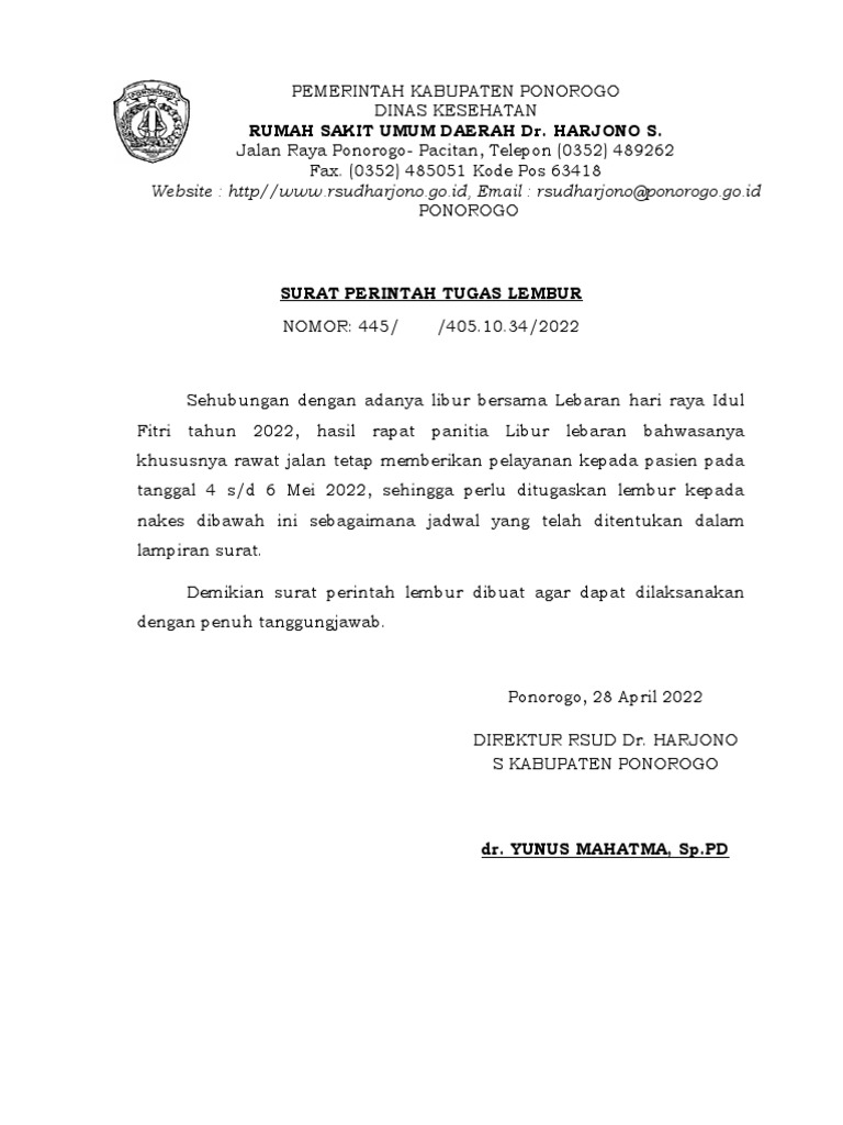 SRT Tugas Lembur Greenzone THN 2022 | PDF