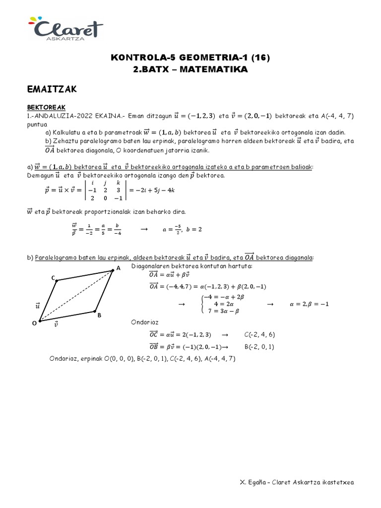 Matematika-BATX 2-5 Kontrol (Geometria-1) (16) - 2022 | PDF