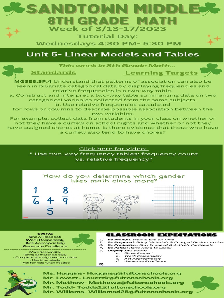 8th Grade Math: Linear Models & Tables | PDF