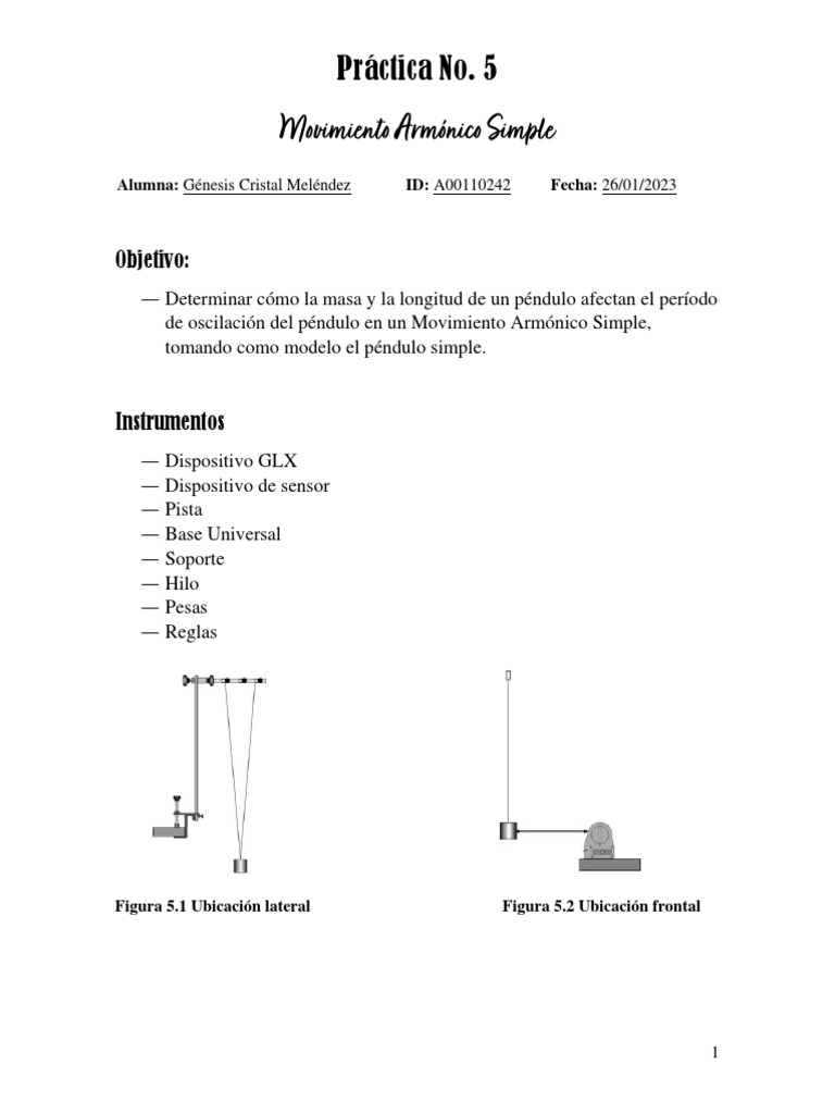 Practica #5 - Movimiento Armónico Simple | PDF | Péndulo | Naturaleza