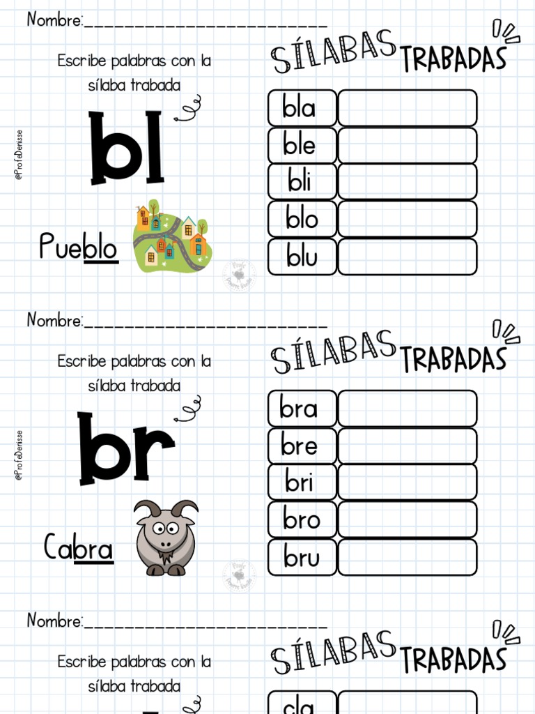 Ejercicios de Sílabas Trabadas para Niños | PDF