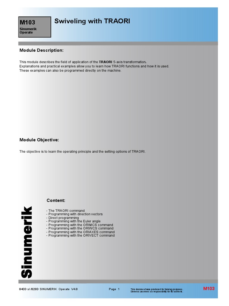 TRAORI Command for 5-Axis Machining | PDF | Cartesian Coordinate System ...