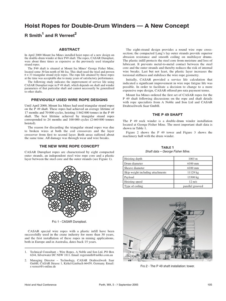Hoist Ropes For Double-Drum Winder A New Concept | PDF | Wire | Rope