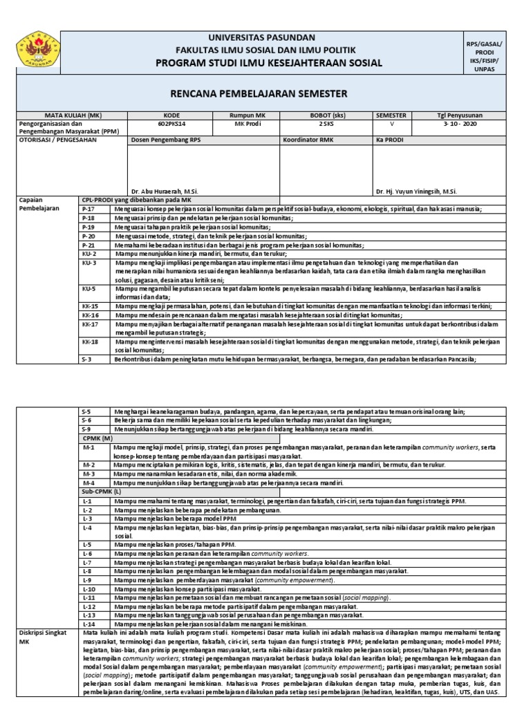 RPS - Pengorganisasian Dan Pengembangan Masyarakat | PDF | Ilmu Sosial