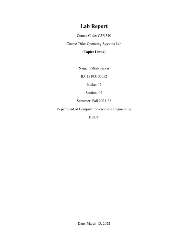 Lab Report: Course Code: CSE 310 Course Title: Operating Systems Lab | PDF | Operating System ...