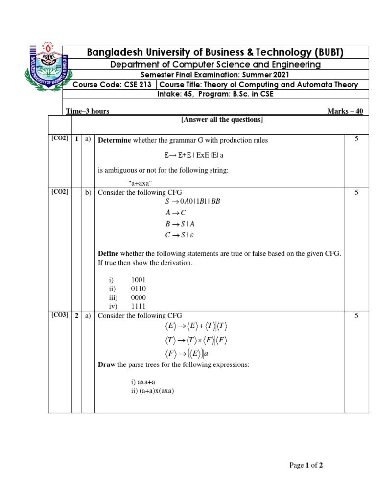 CSE 213 Final | PDF | Theoretical Computer Science | Theory Of Computation