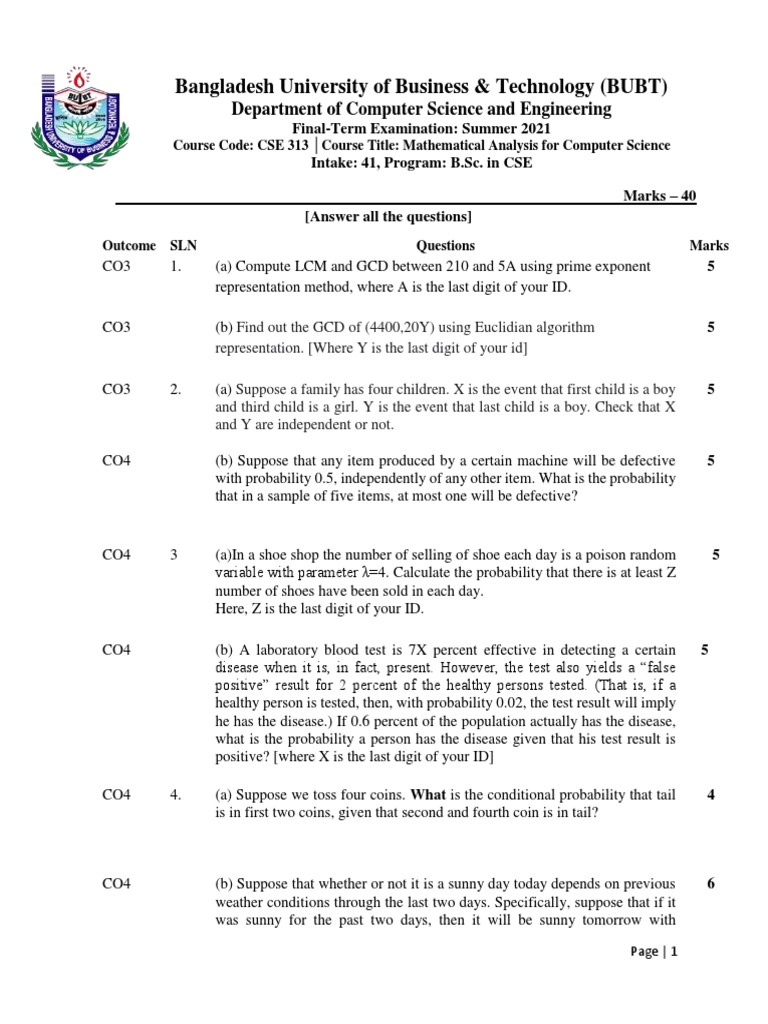 Cse 313 Final | PDF | Applied Mathematics | Mathematics