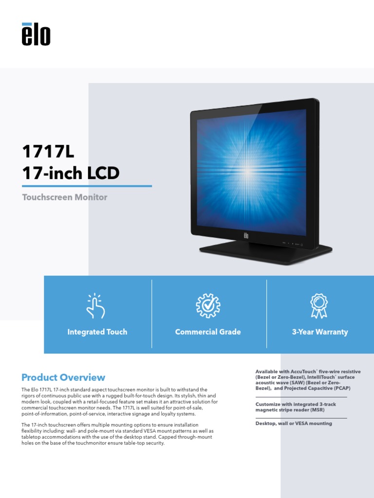 Elo 1717L DS 17121aes00007 | PDF | Computer Monitor | Touchscreen