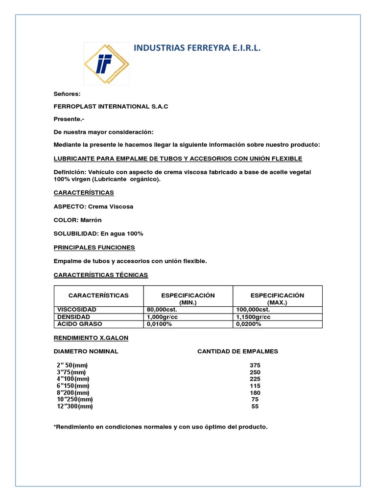 FT - Lubricante de Tuberia | PDF | Lubricante | Ciencias fisicas