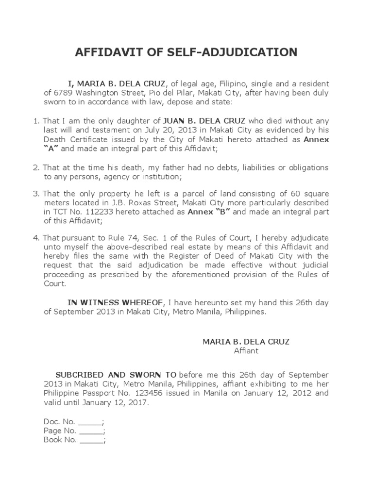 Affidavit of Self-Adjudication | PDF