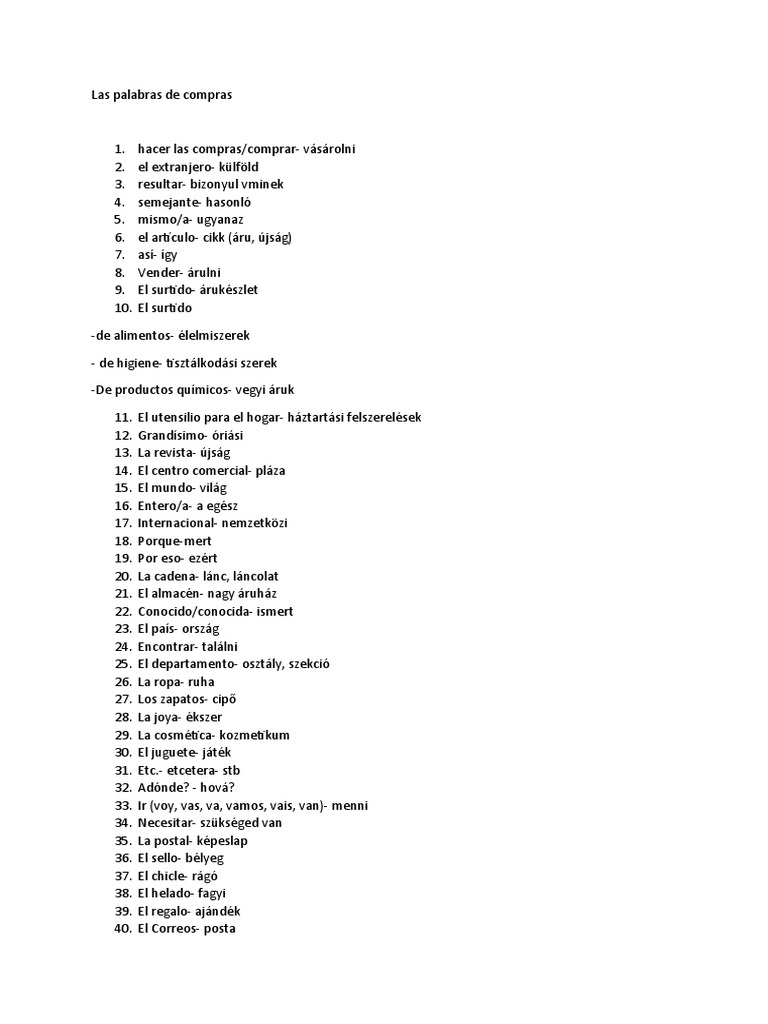 Las Palabras de Compras | PDF