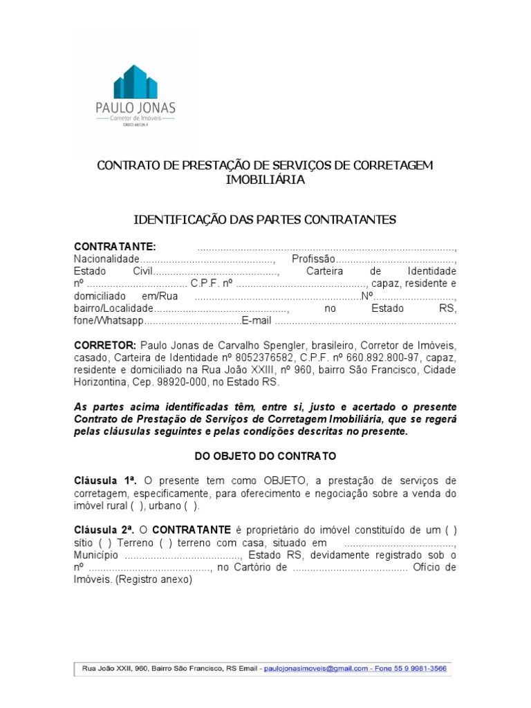 Contrato de Corretagem para Imprimir | PDF | Direito Privado | Justiça