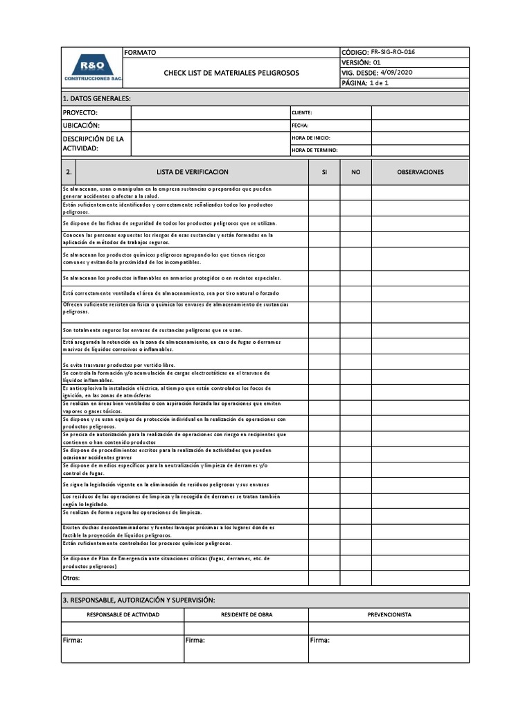 Check List - Materiales Peligrosos | PDF | Materiales | Naturaleza