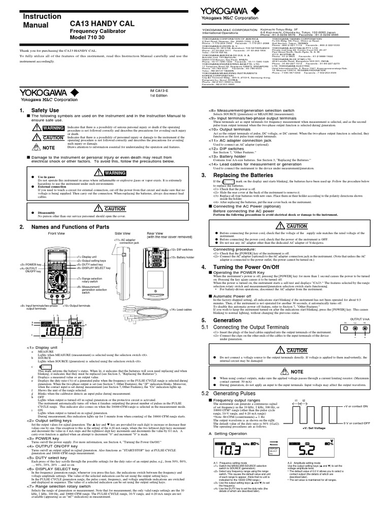 Yokogawa Manual Generador de Pulsos - Calibrador de Frecuencias - CA13 ...