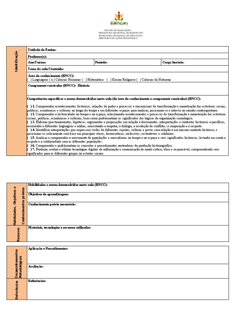 Modelo de Plano Historia-1 | PDF | Science | Pedagogia